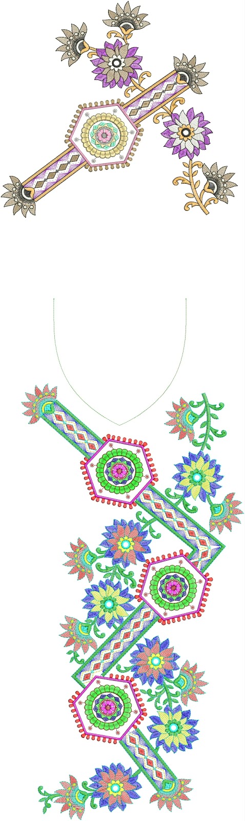 Embdesigntube: Full Dress with Back & Front Flat Embroidery Design