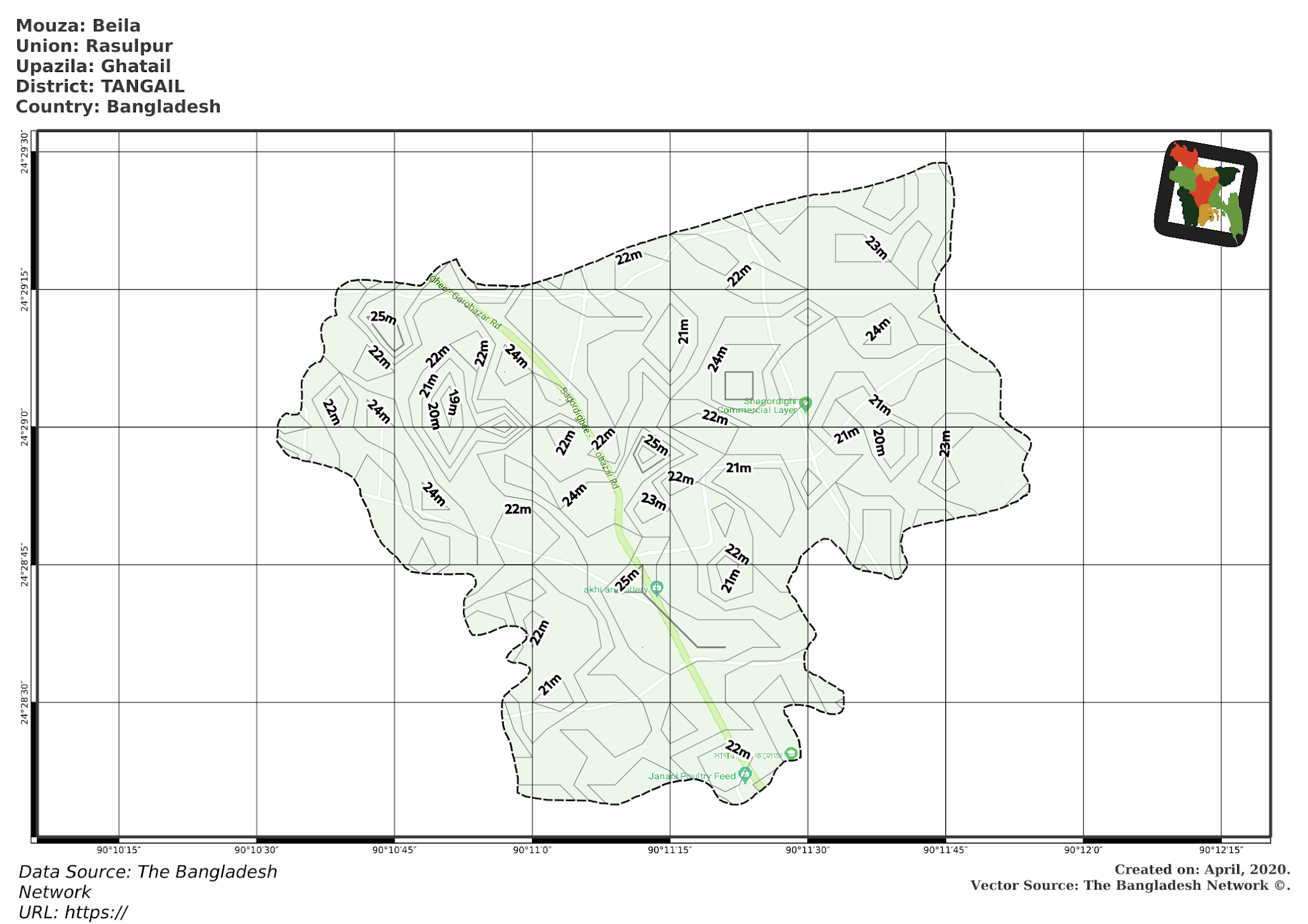 Map of Beila Mouza, Ghatail, Tangail