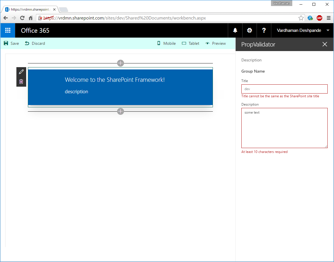 Vardhaman Deshpande: SharePoint Framework: Validating properties in the Web part property pane