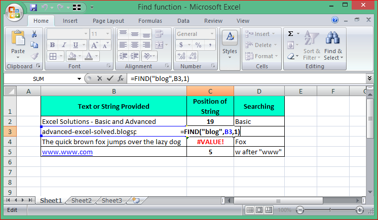 FIND Function | Excel Solutions - Basic and Advanced