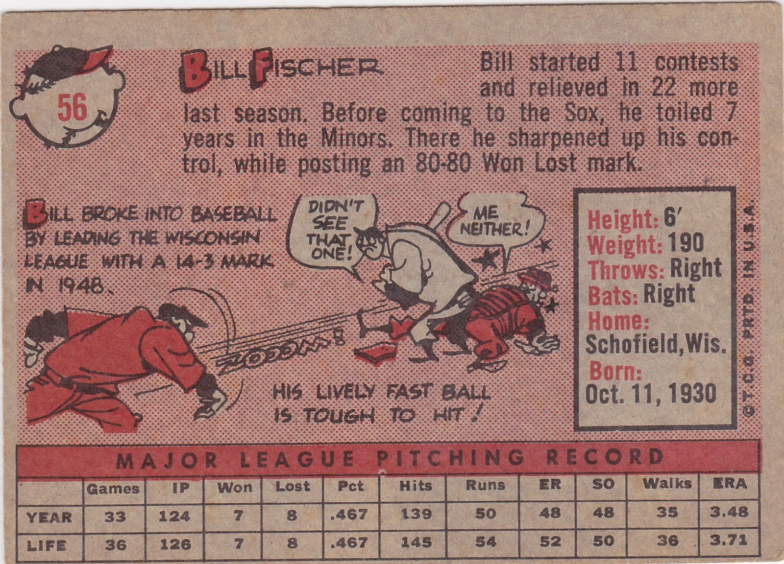 Talking Heads: The Topps 1958 Baseball Set: #56 Bill Fischer