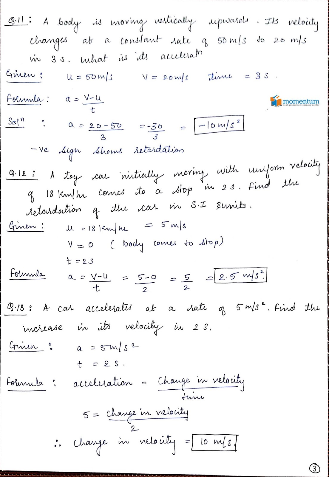 ICSE Class 9 Physics : Chapter 2 Motion Exercise (2A)