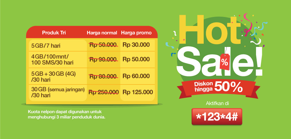 Daftar Harga Paket Internet Tri Terbaru 2017