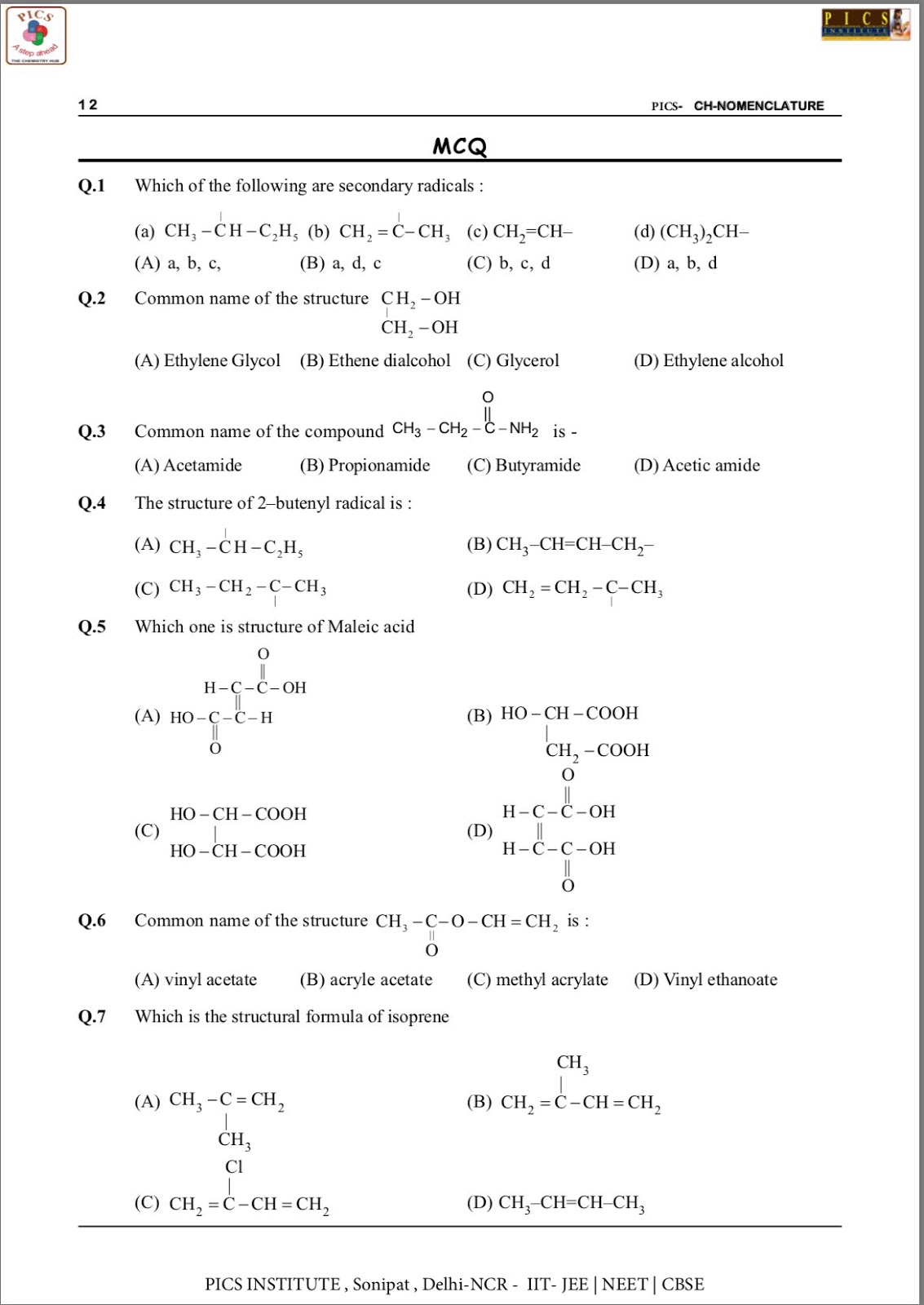 Nomenclature of Organic compounds , Common names & IUPAC names