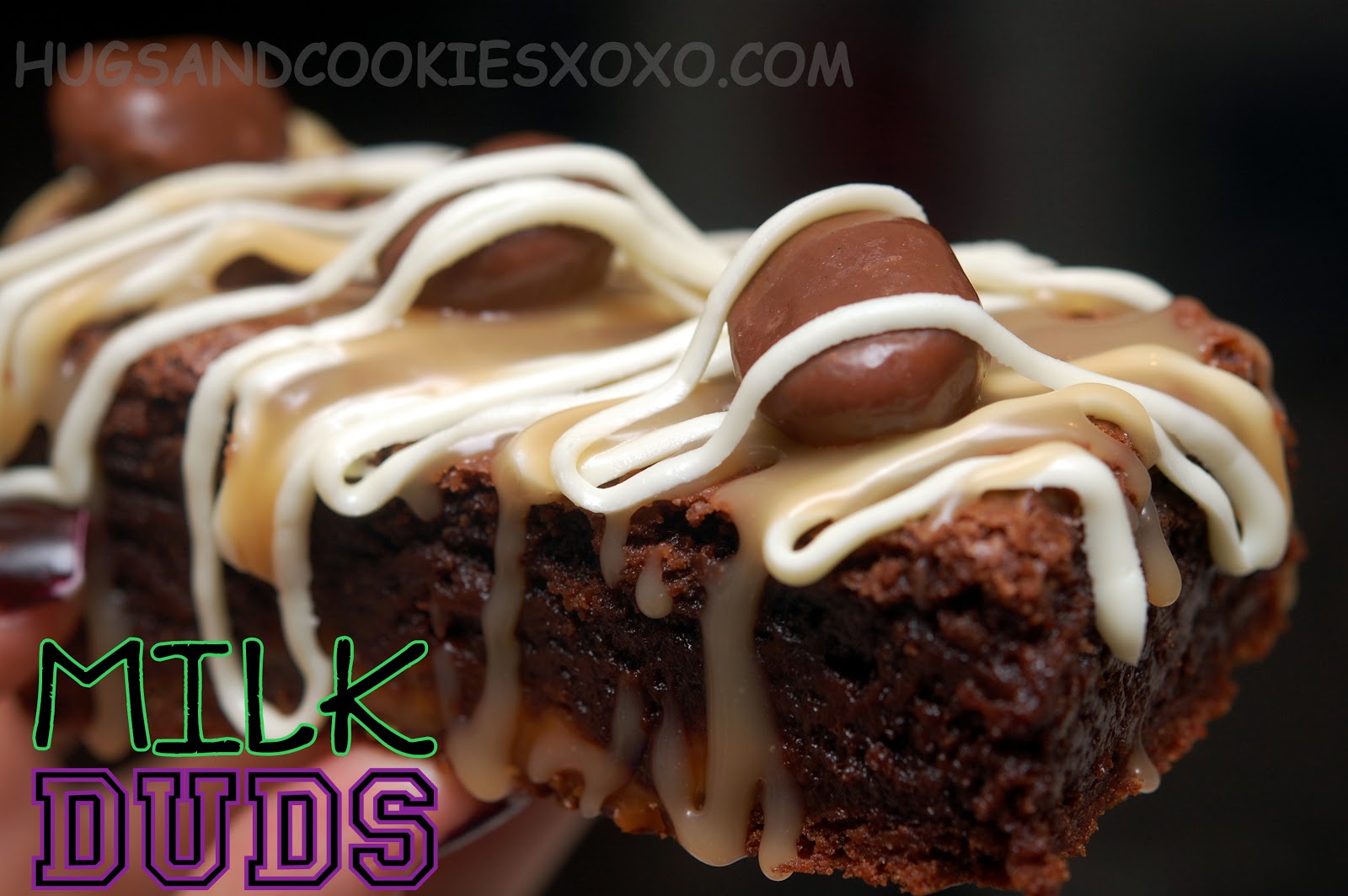 MILK DUD STUDDED CARAMEL BROWNIES - Hugs and Cookies XOXO