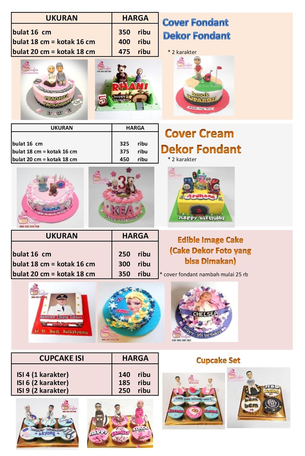 Kue Ulang Tahun Madiun: DAFTAR HARGA CAKE DAN CUPCAKE