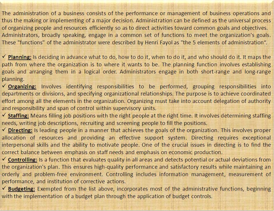 Business Administration & Industrial Engineering: Administrative Functions