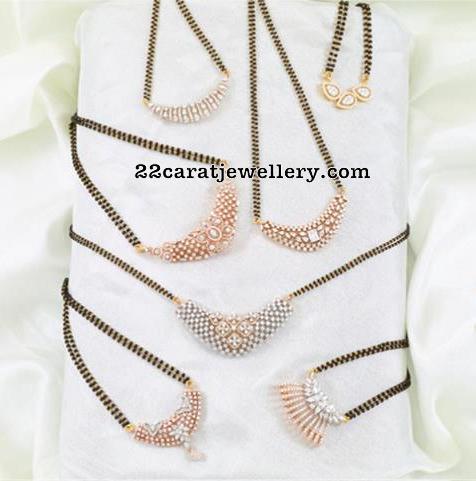 Simple Black Beads with Diamond Lockets - Jewellery Designs