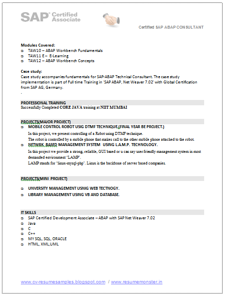Over 10000 CV and Resume Samples with Free Download: SAP Consultant ...