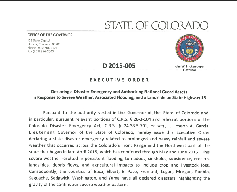 Colorado Emergency Management: Official Colorado Declaration of ...