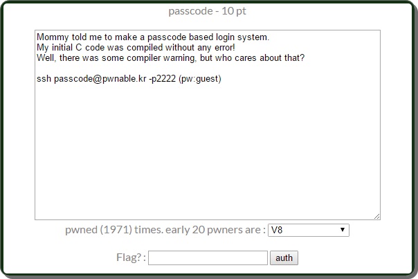 pwnable.kr passcode solution - Cybersecurity Guide