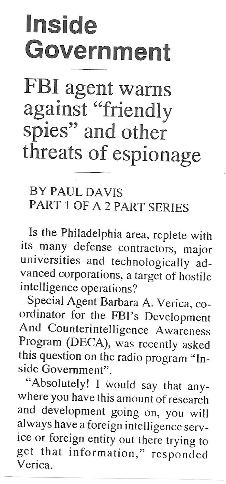 Paul Davis On Crime: Inside Government: The FBI Warns Against "Friendly ...