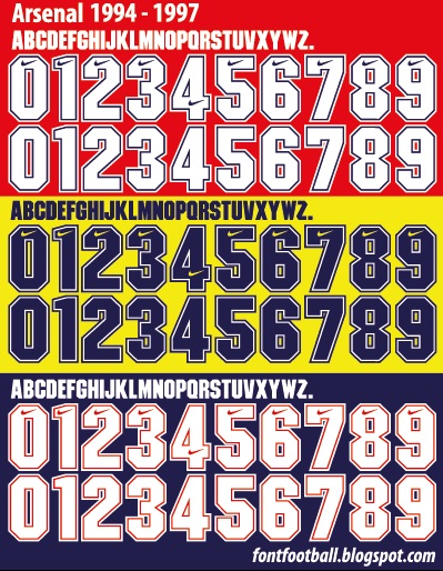 FONT FOOTBALL: Font Vector Arsenal 1994 1995 1996 1997 kit