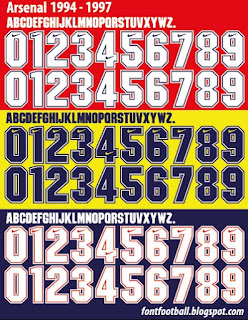 FONT FOOTBALL: Font Vector Arsenal 1994 1995 1996 1997 kit