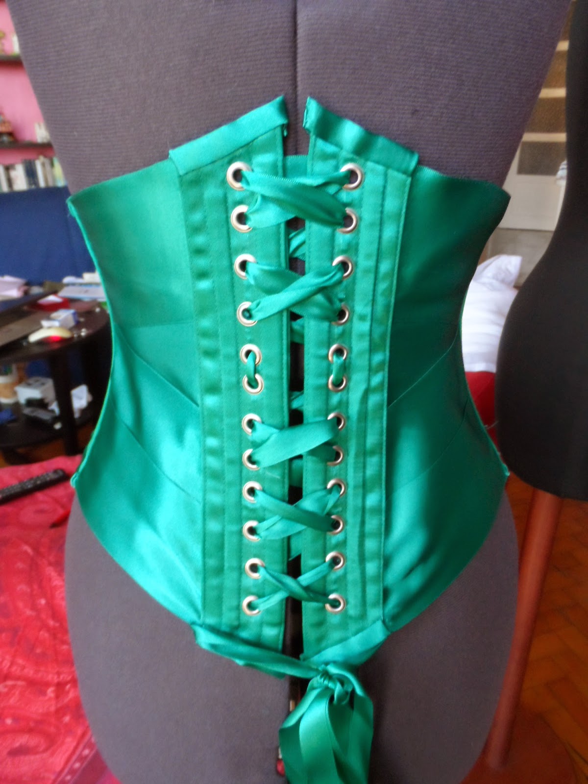 Sewing magics: Brand new jade green ribbon corset