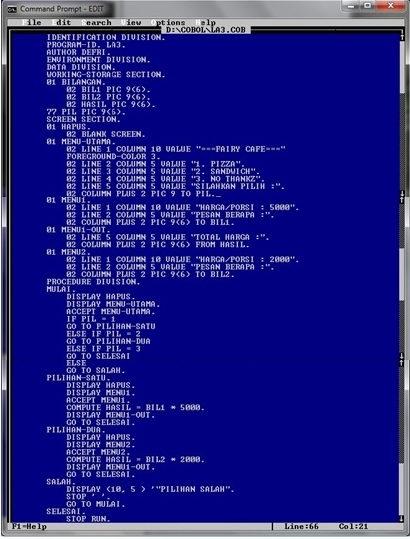 Membuat Menu Pada COBOL - DEFRI ZULKIFLI
