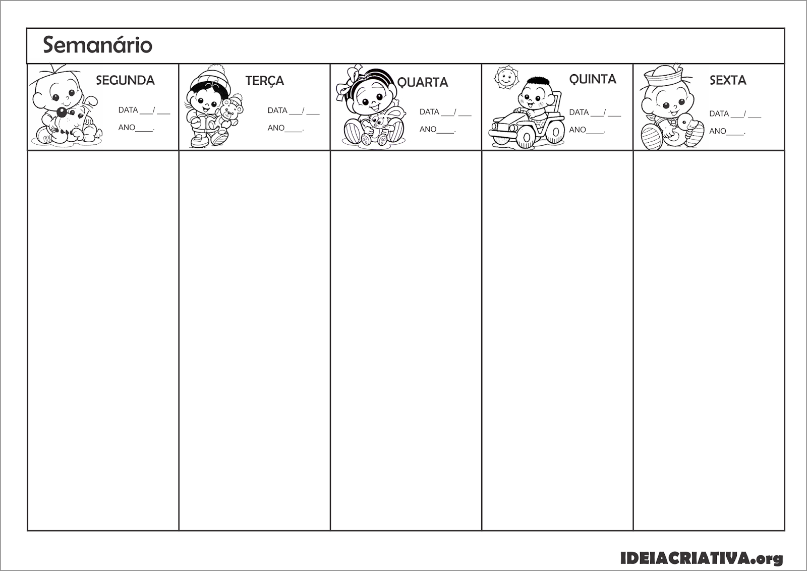 Modelo de Semanário para Educação Infantil Fichas para Imprimir | Ideia ...