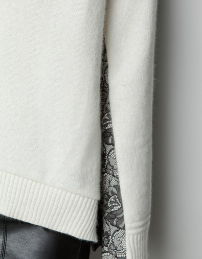 ZARA: Top Malha Manga Renda - ZAREAR