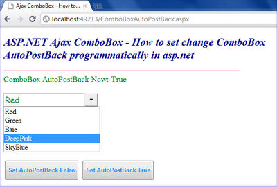 Dot Net Examples: To set change ComboBox AutoPostBack programmatically in asp.net