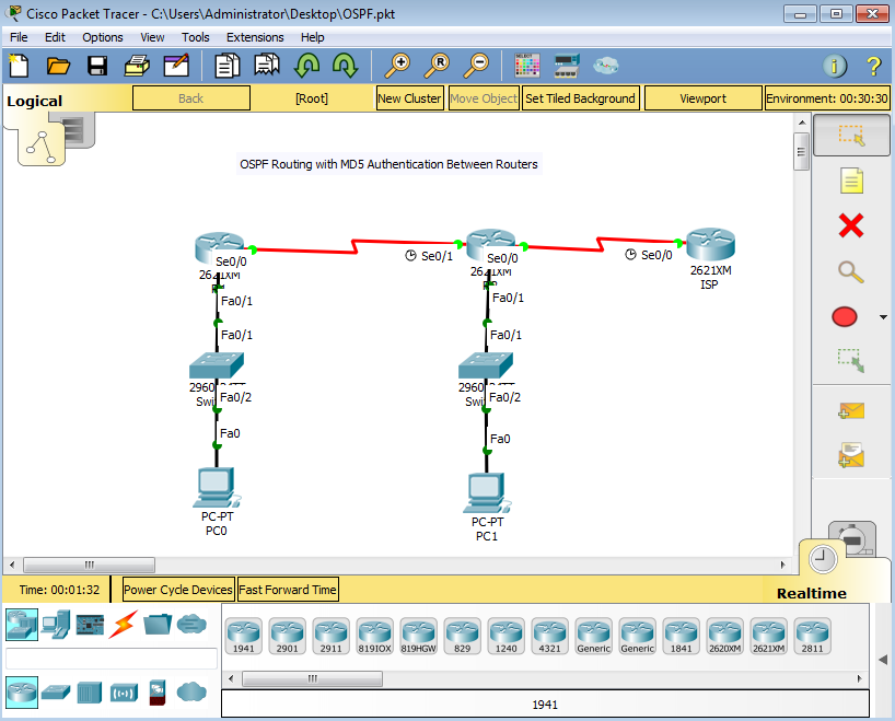 OSPF Routing with MD5 Authentication Between Routers
