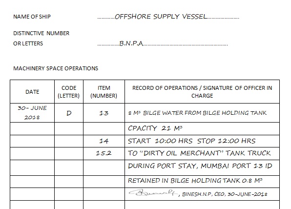 MARINE ENGINEERING: OIL RECORD BOOK ENTRIES ON OFFSHORE VESSELS