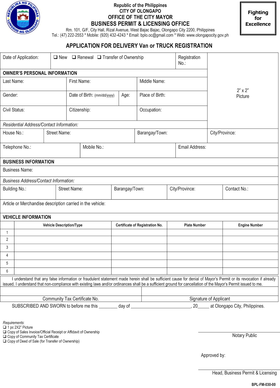 Olongapo Business One Stop Shop: Forms