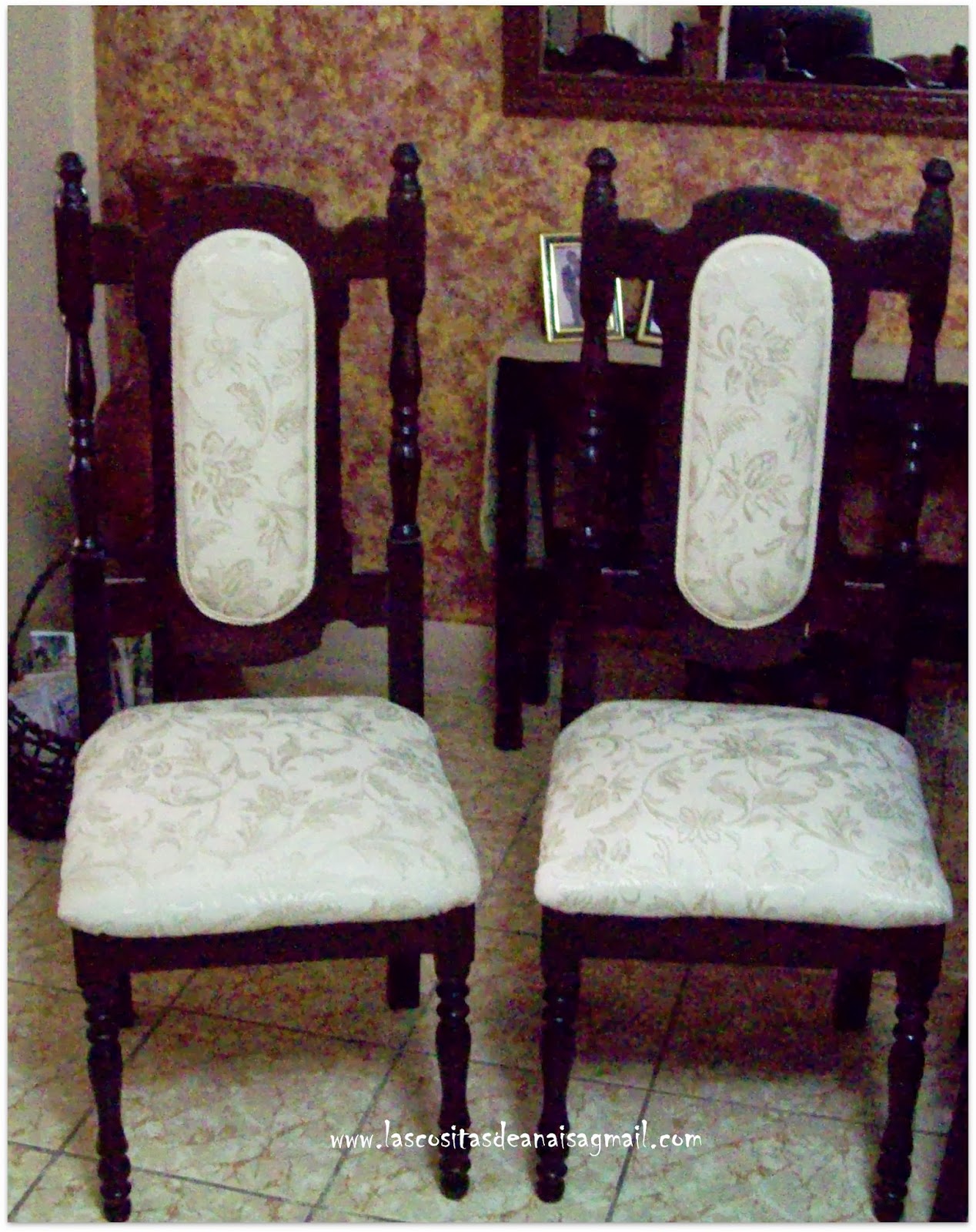 El taller de Anaisa: SILLAS DE COMEDOR TAPIZADAS, CORNISA Y CUATRO COJINES