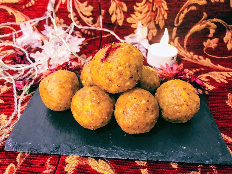 Badami Motichoor Laddoo ( Sweet Almond Lentil balls)