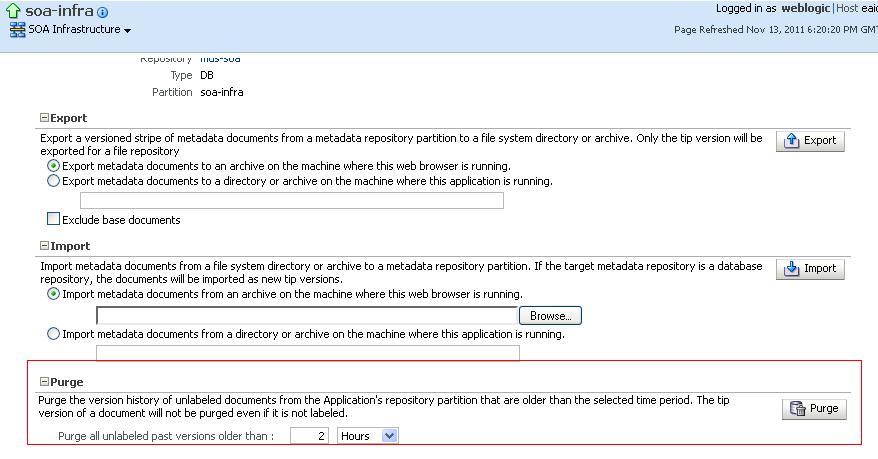 Oracle Soa Suite 11g Purging Metadata Version History For Soa Infra