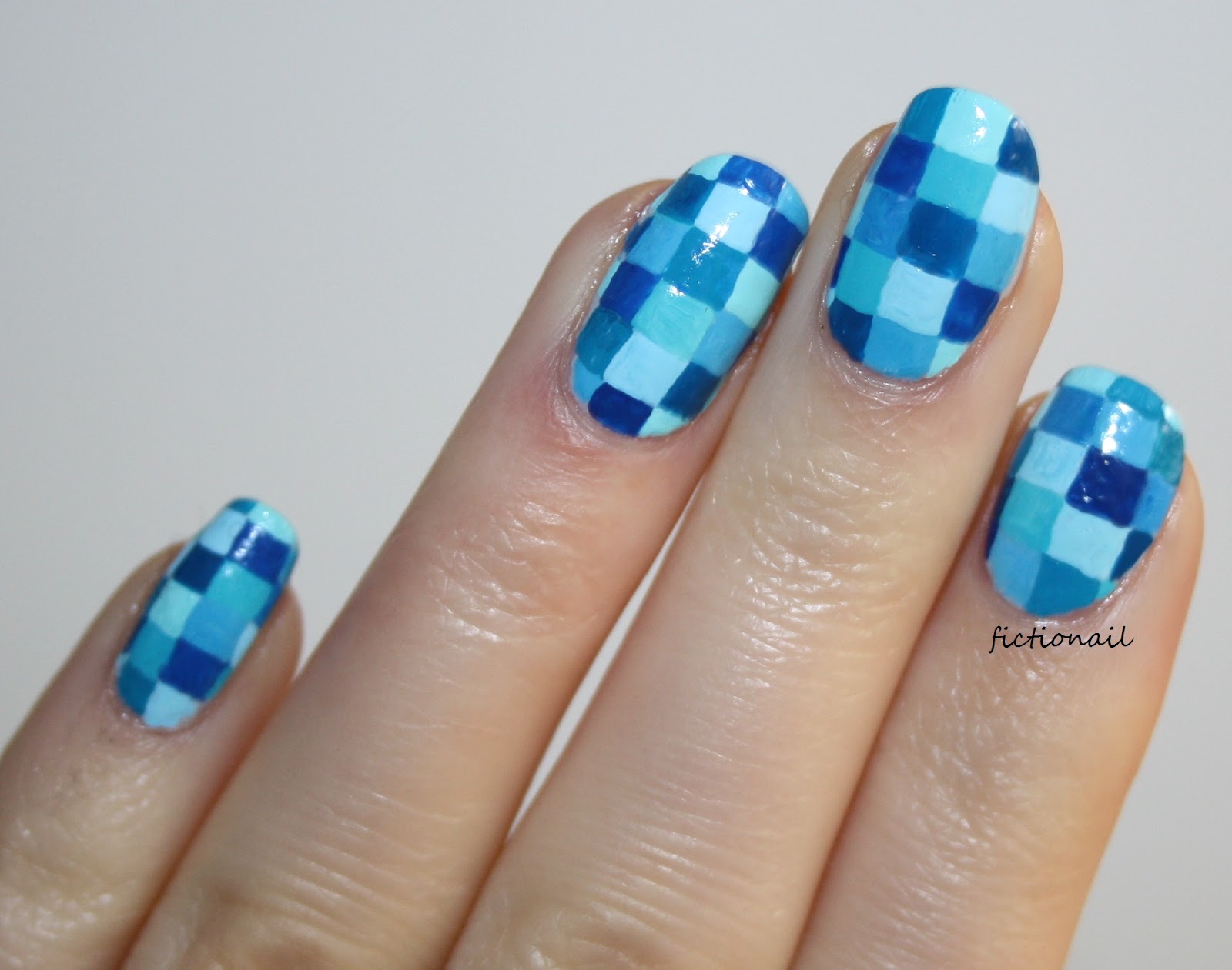 Blue Square Patchwork Nails