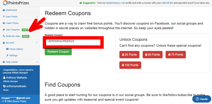 PointsPrizes Ganhe Dinheiro e Gift Cards Grátis!!