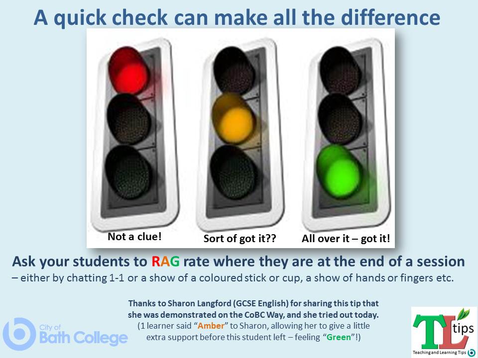 Teaching Tips - City of Bath College: Ask your students to RAG rate