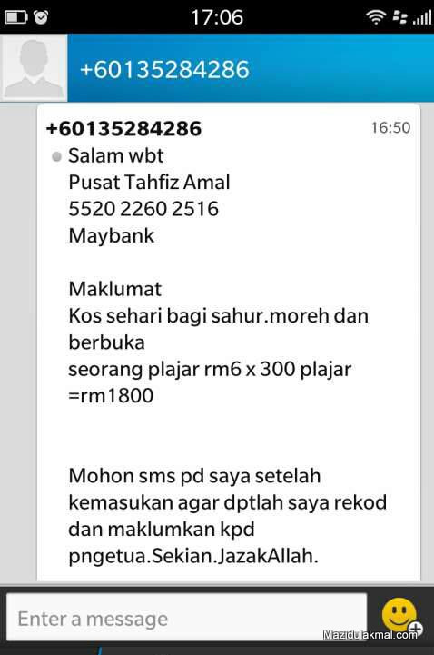 BERSAMA MAZIDUL: PUSAT TAHFIZ AMAL MENGUTIP DERMA MENGGUNAKAN SMS DAN ...