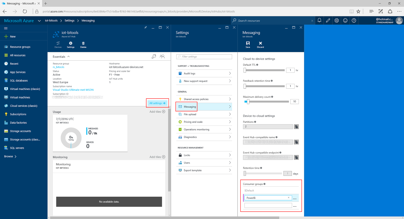 Microsoft BI Tools: IoT Adventure: 4 - Sending sensor data to IoT Hub