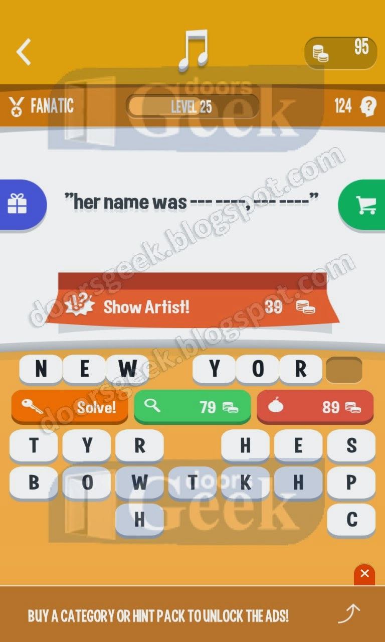 Song Quiz [Fanatic] Level 25 Answer ~ Doors Geek