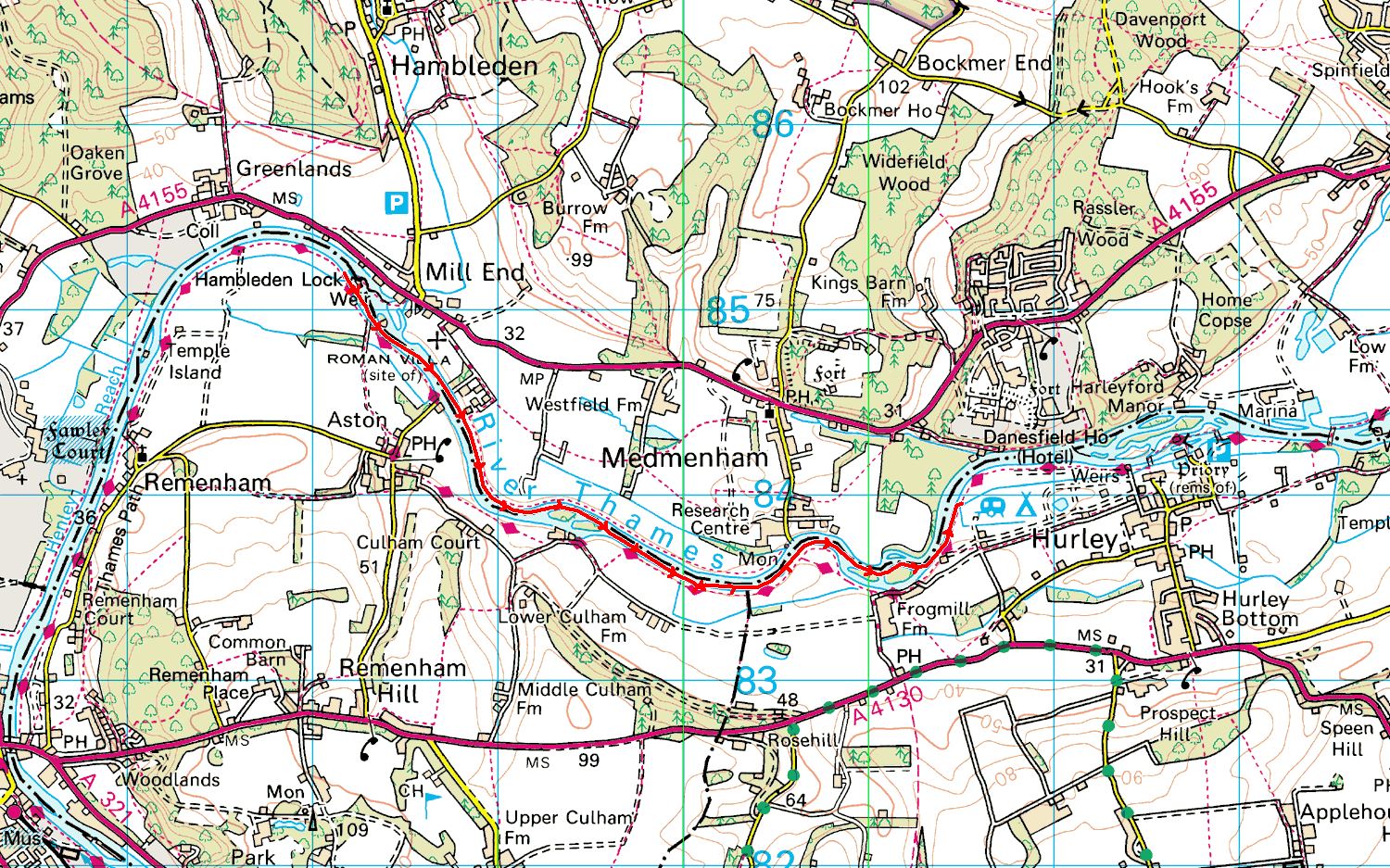 OSS Swim the Thames: Swim 37 Map - Hambledon Lock to Frogmill Spinney