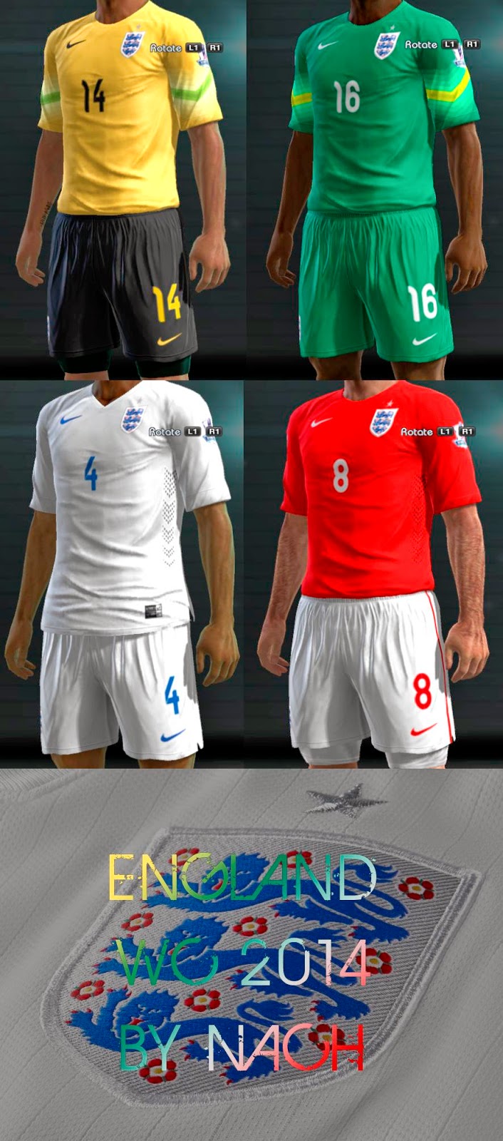pes-modif: PES 2013 England WC2014 Kits by Nach