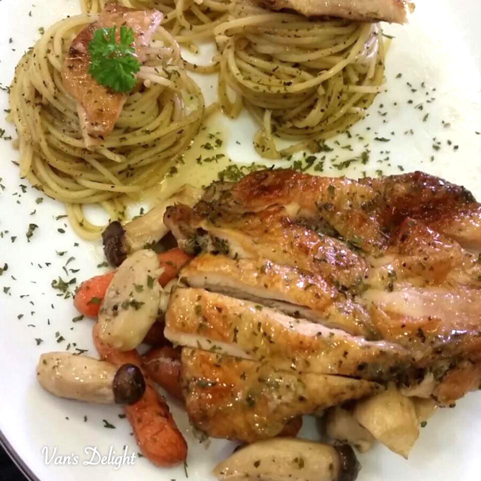 Roast Parsley Chicken with Pesto Alla Genovese Spaghetti by Vanessa Tay