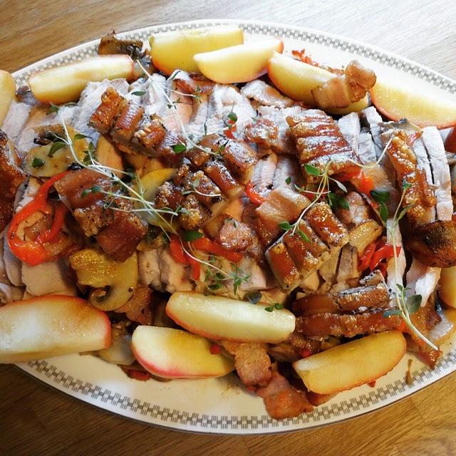 Edels Mat : Svinestek av bog med sprø svor ! Servert med sopp, bacon og ...