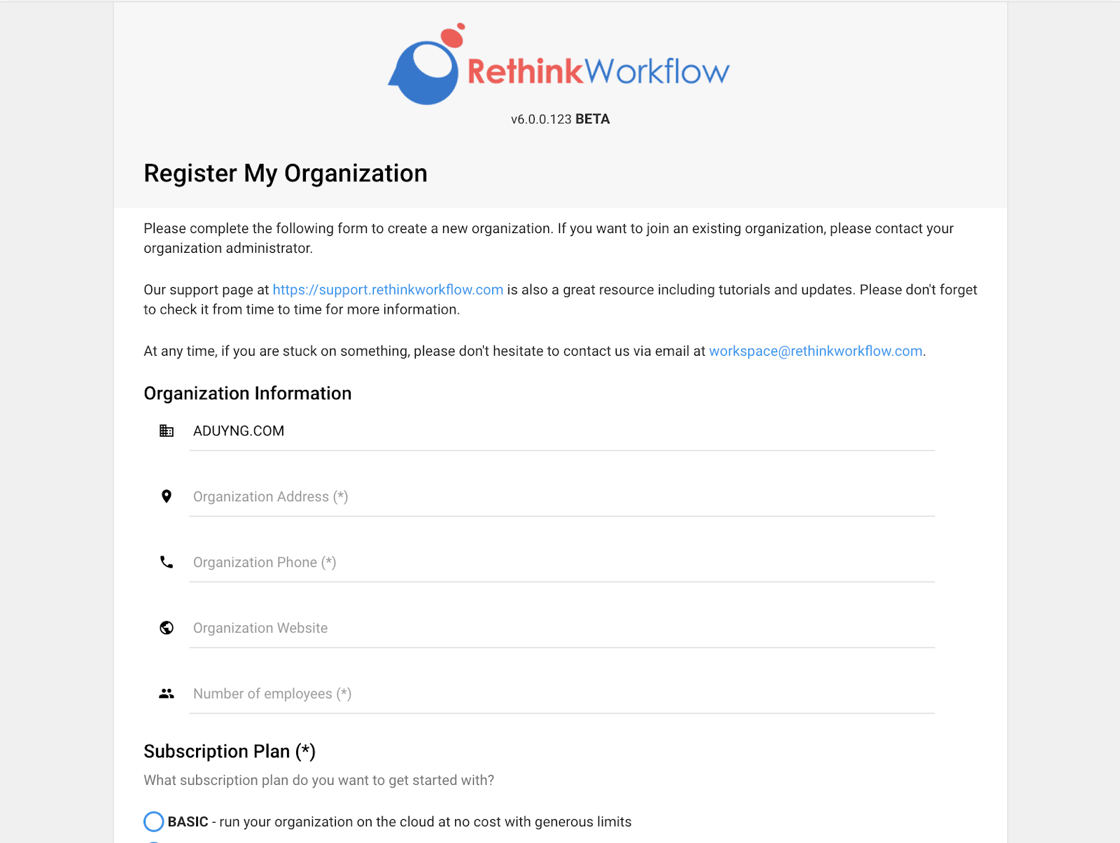 Rethink Workflow Support: How to register an account with Rethink ...