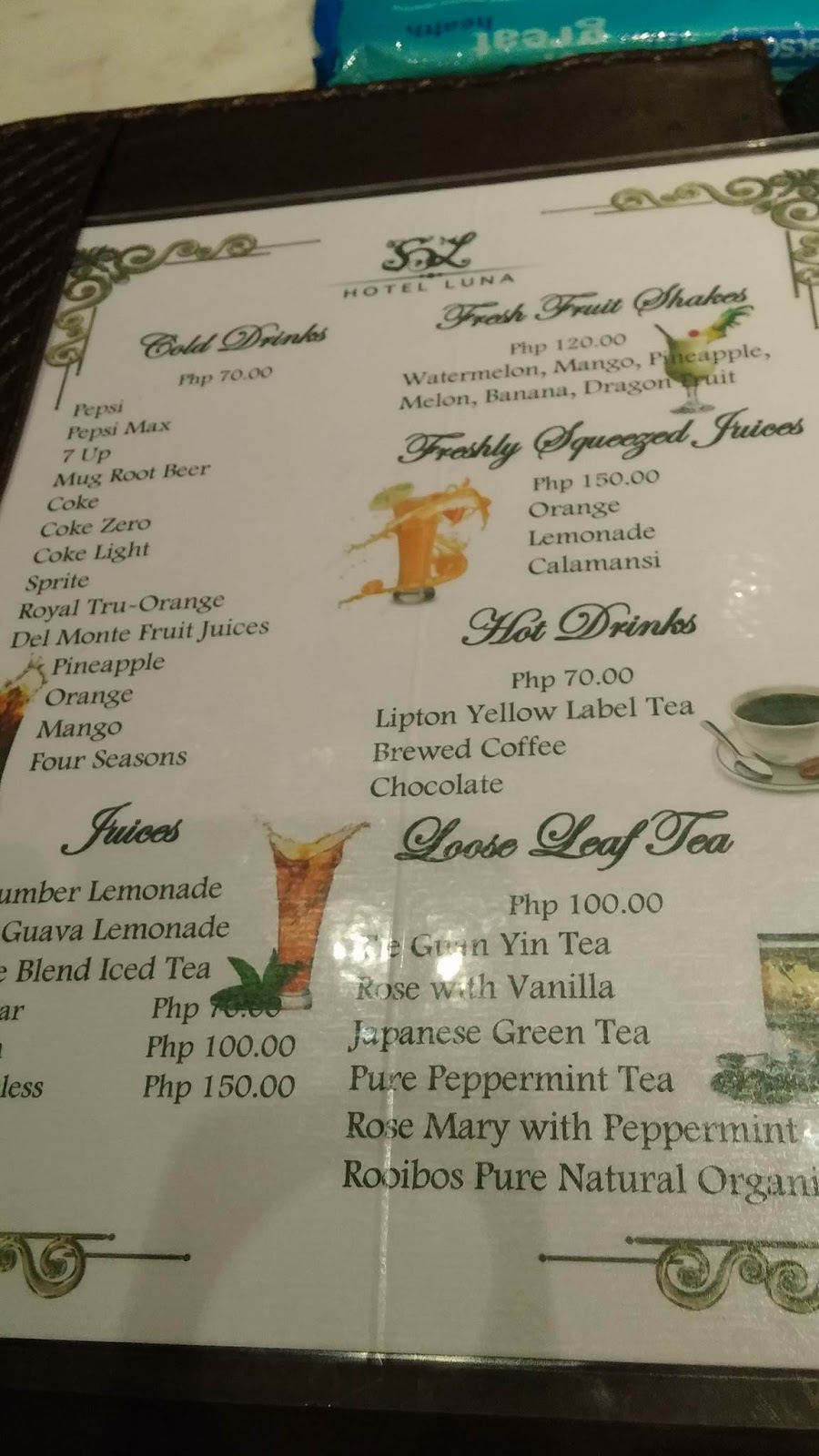 The Mediocre Wanderer: HOTEL LUNA'S CHULA SALOON BAR MENU