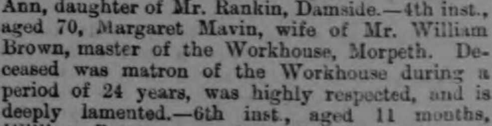 Intertwining Branches: The Matron of Morpeth Workhouse