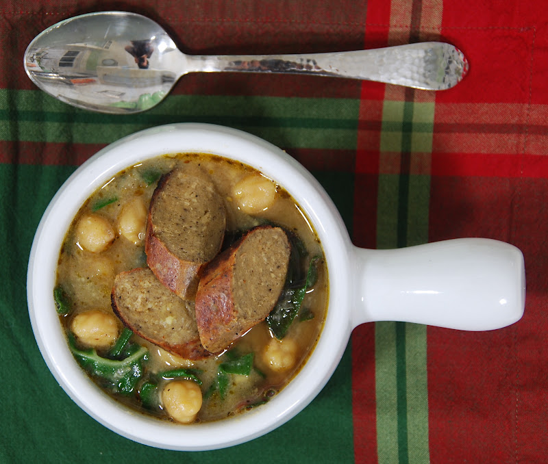 My Recession Kitchen...and garden: Chickpea, Chard and (Soy) Sausage Soup