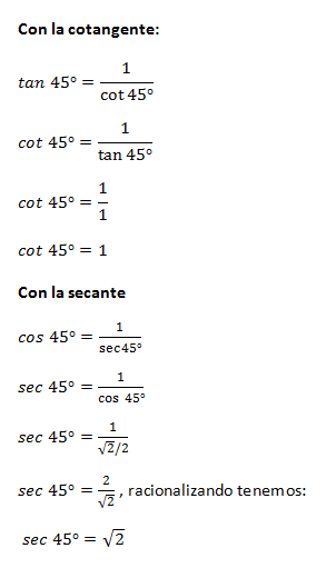 Trigonometria uazuay: Funcion del Angulo de 45 Grados