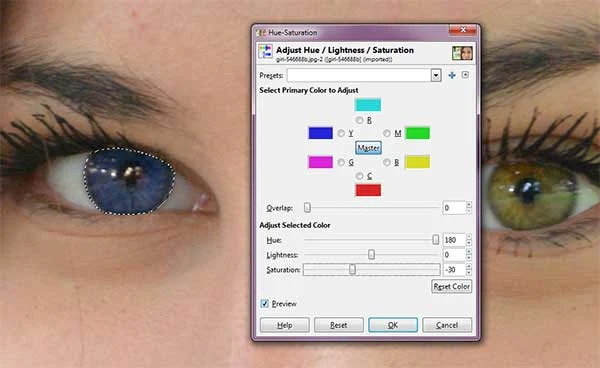 PhotoEffect: Change Eye Color in GIMP