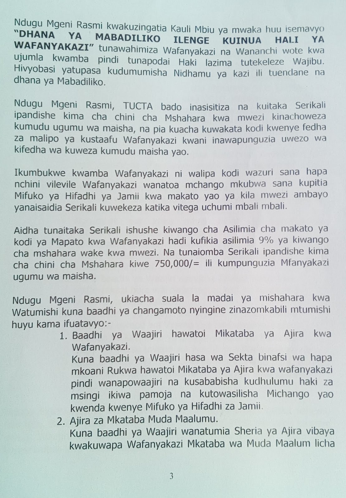 Hotuba ya TUCTA kwa mgeni rasmi, Mei Mosi 2016 - Rukwa