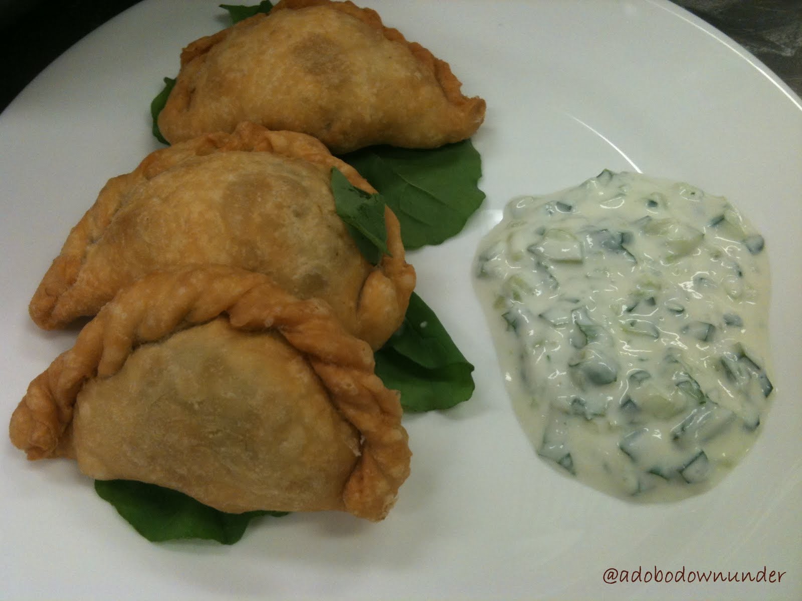 adobo down under: Samosas with cucumber raita