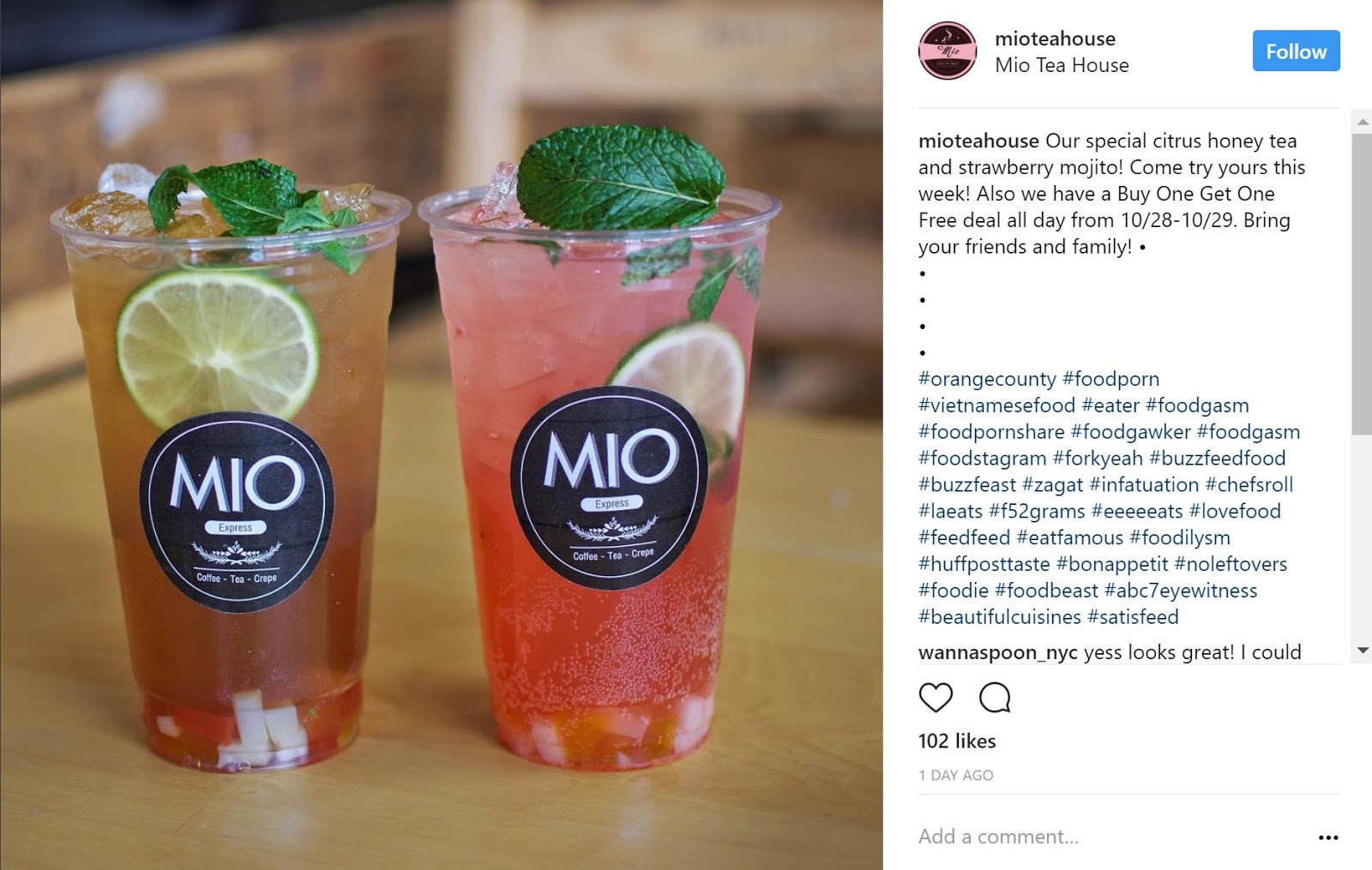 Oct. 28 - 29 | BOGO Free All Drinks @ Mio Tea House - Garden Grove