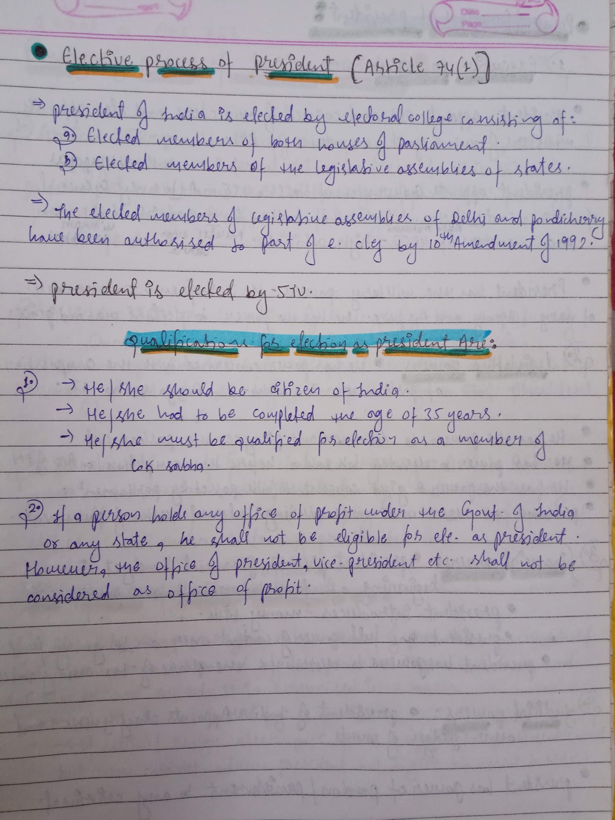 Handwritten Notes of Executive - Political Science - Class 11th ...