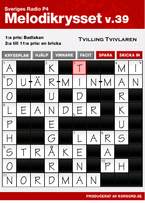 Melodikryssbloggen: Melodikrysset V39/2012